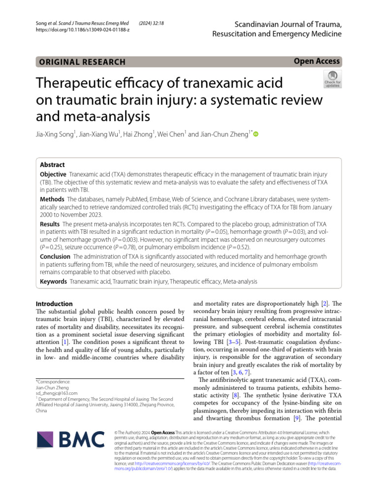 2024-Therapeutic Efficacy of Tranexamic Acid On Traumatic Brain Injury ...