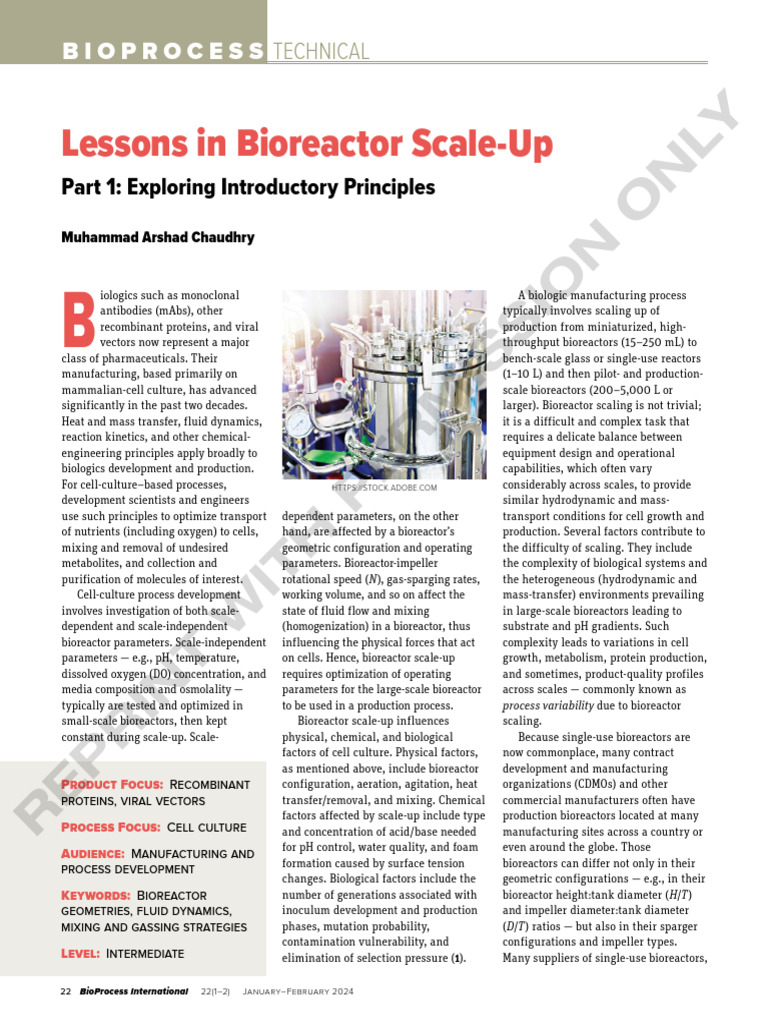 Lessons in Bioreactor Scal-Up P1 Exploring Introductory Principles | PDF | Adenosine Diphosphate ...