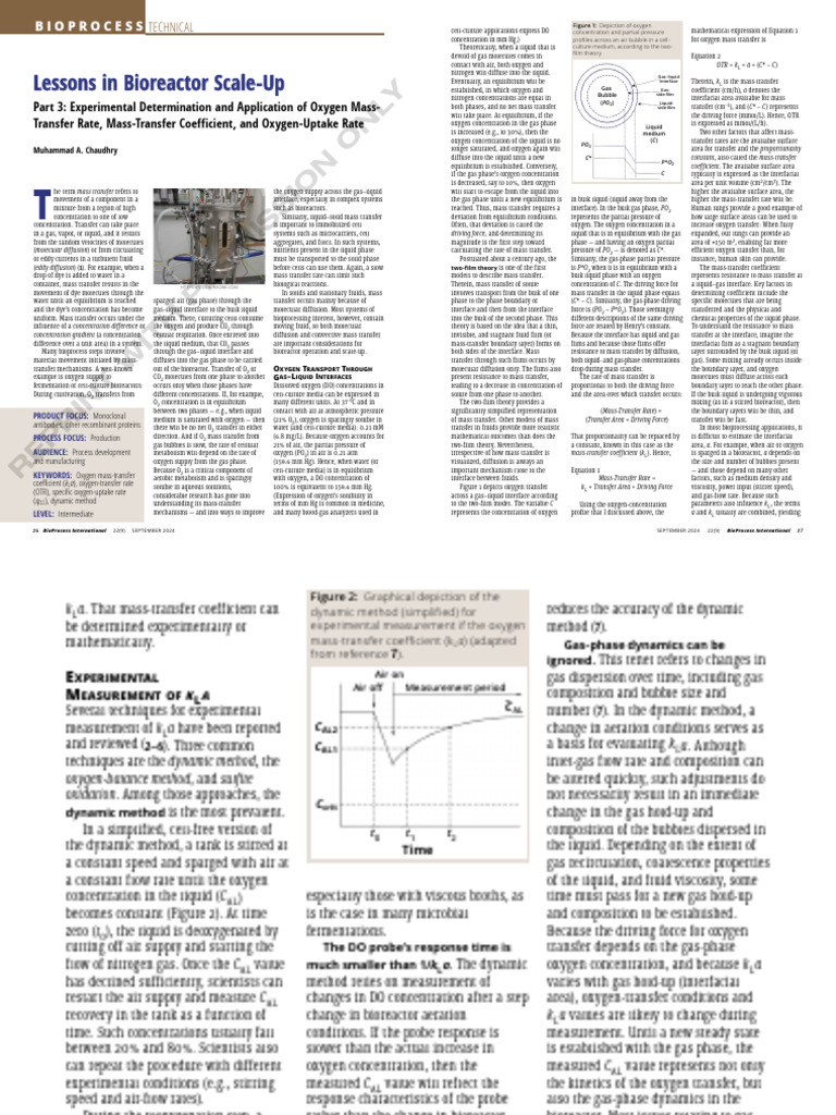 Lessons in Bioreactor Scal-Up P3 Experimental Determination | PDF | Diffusion | Liquids