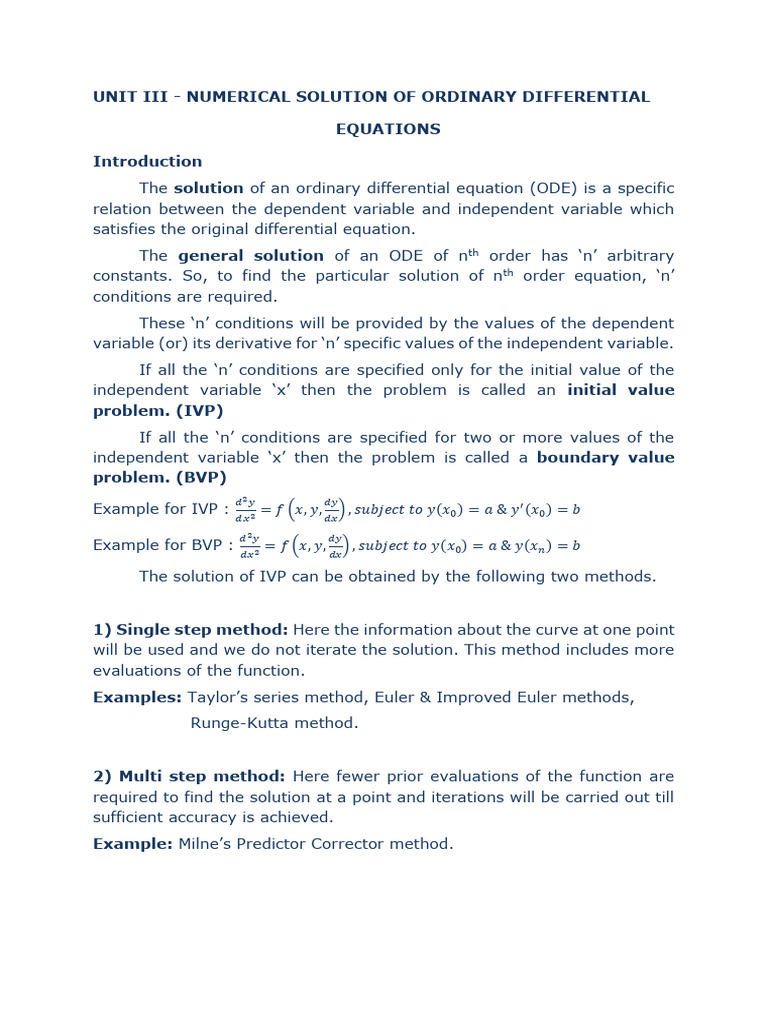 Numerical solution of ODE(up to Improved Euler's method) | PDF | Ordinary Differential Equation ...