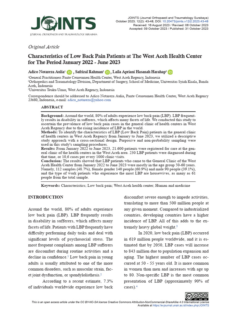 Low Back Pain Study in West Aceh | PDF | Low Back Pain | Back Pain