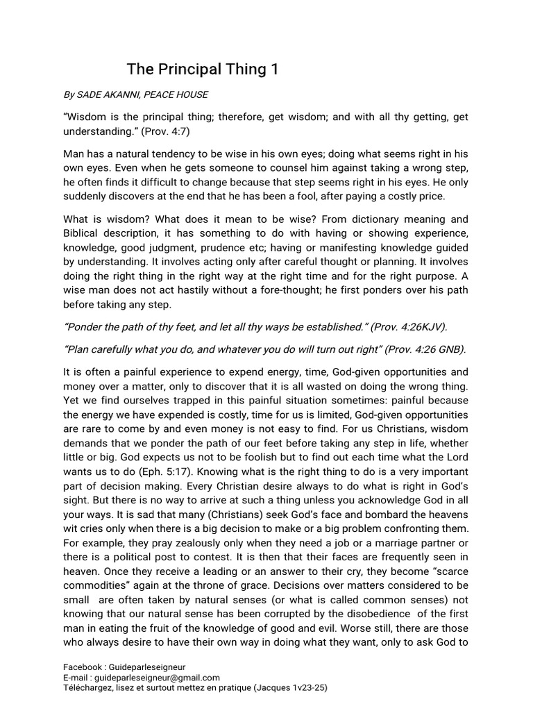 The Principal Thing Sade AKanni Peace House | PDF