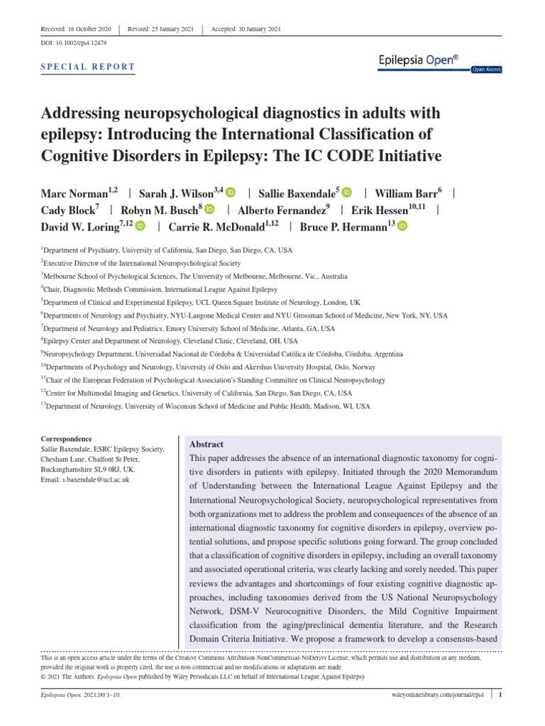 Addressing Neuropsychological Diagnostics in Adults With Epilepsy. Epi4 ...