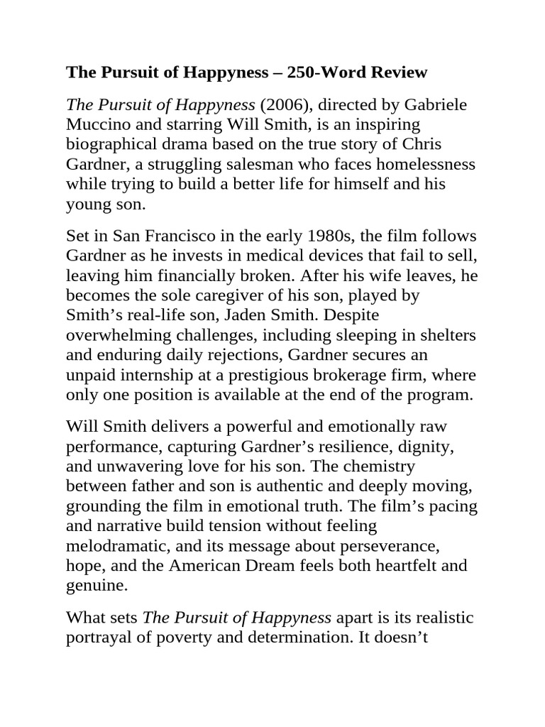 The Pursuit of Happyness Review | PDF