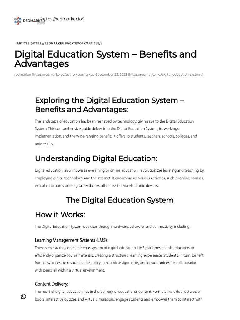 Digital Education System - Benefits and Advantages - RedMarker Systems ...