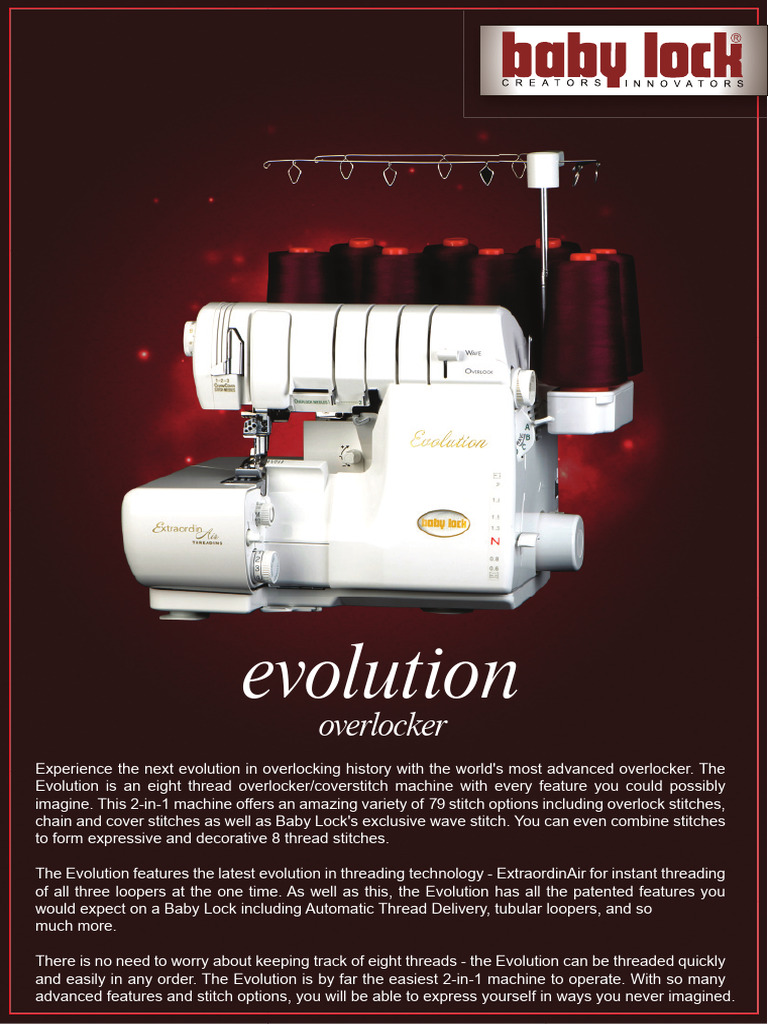 Baby Lock Evolution Brochure | PDF | Textile Arts | Needlework