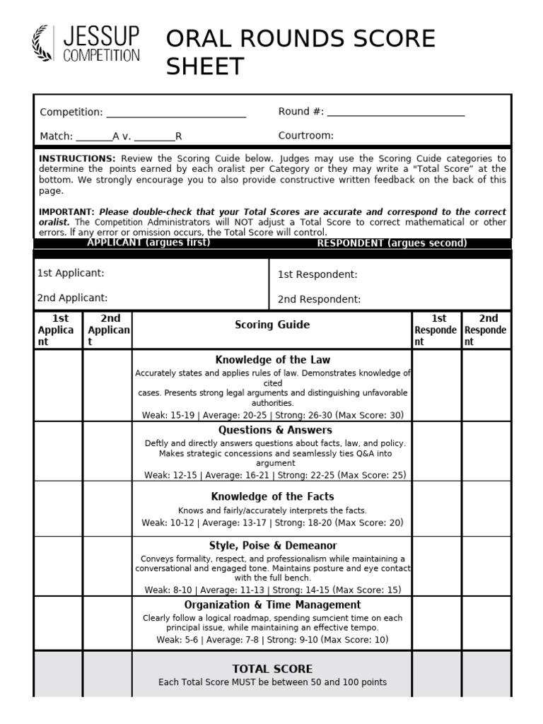 Jessup Oral Rounds Score Sheet 2019 | PDF
