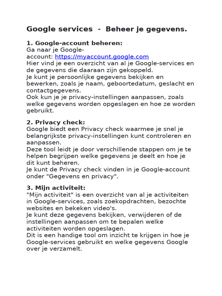 Google Services - Beheer Je Gegevens | PDF
