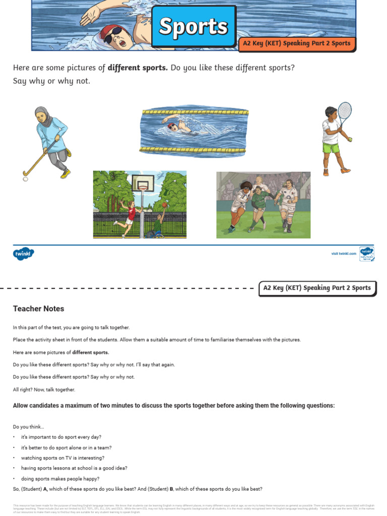 A2 KET Speaking: Sports Discussion Guide | PDF | English As A Second Or ...
