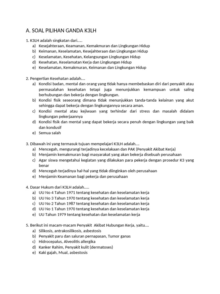 Soal Latihan k3lh 2 | PDF
