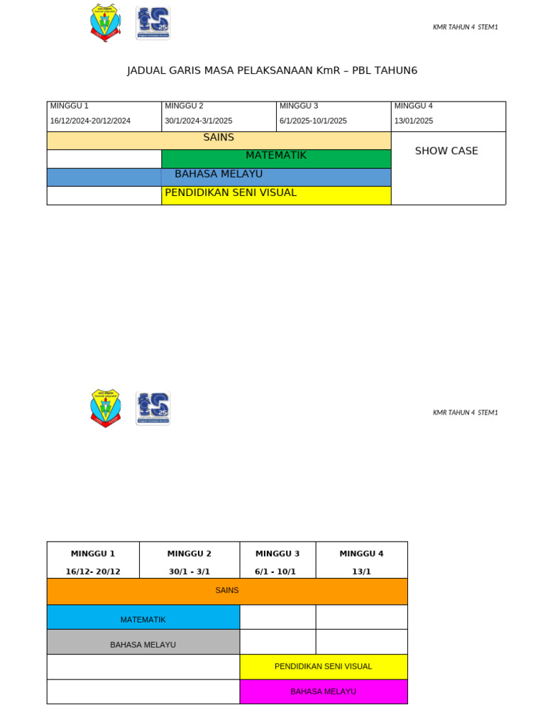 JADUAL PELAKSANAAN KmR TAHUN 4 | PDF