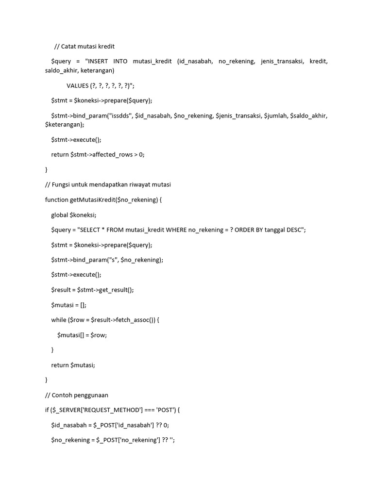 KODE PHP UNTUK MUTASI KREDIT Hal 3 | PDF