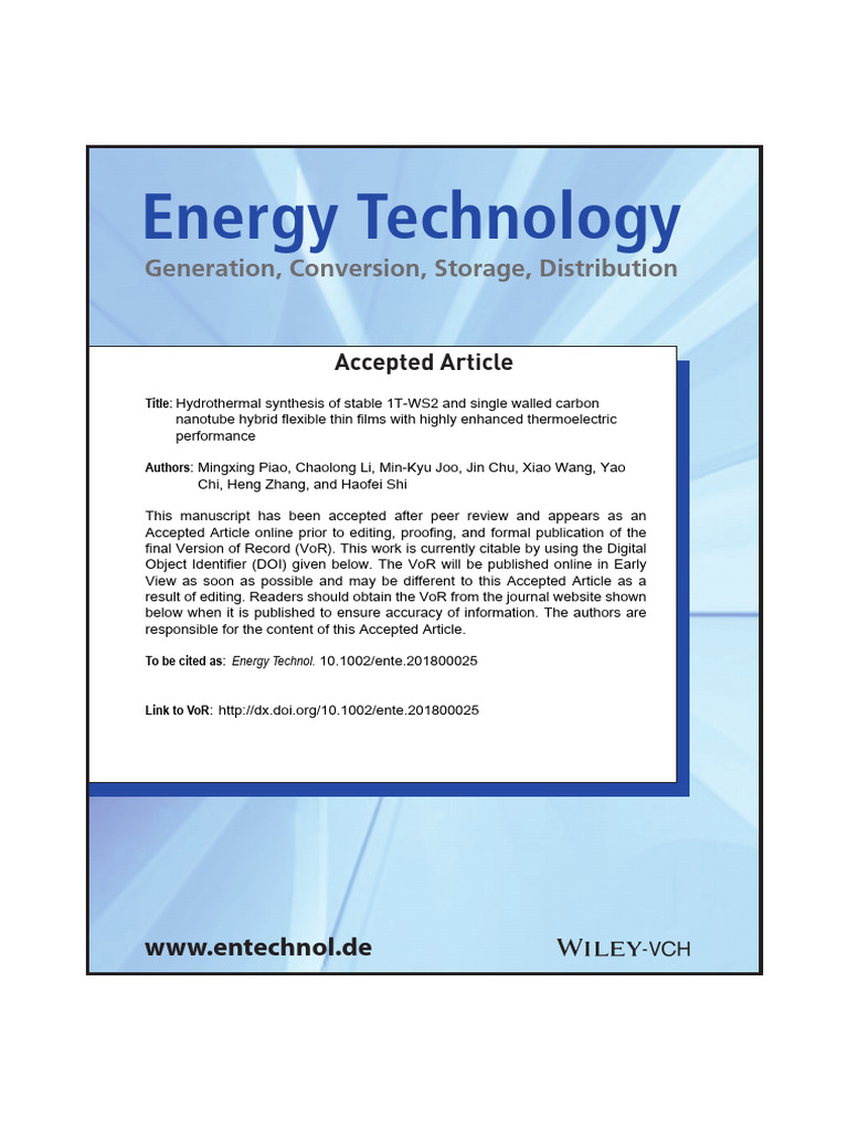 Stable 1T-WS2 With Raman Embiguity | PDF | Carbon Nanotube | Electrical ...