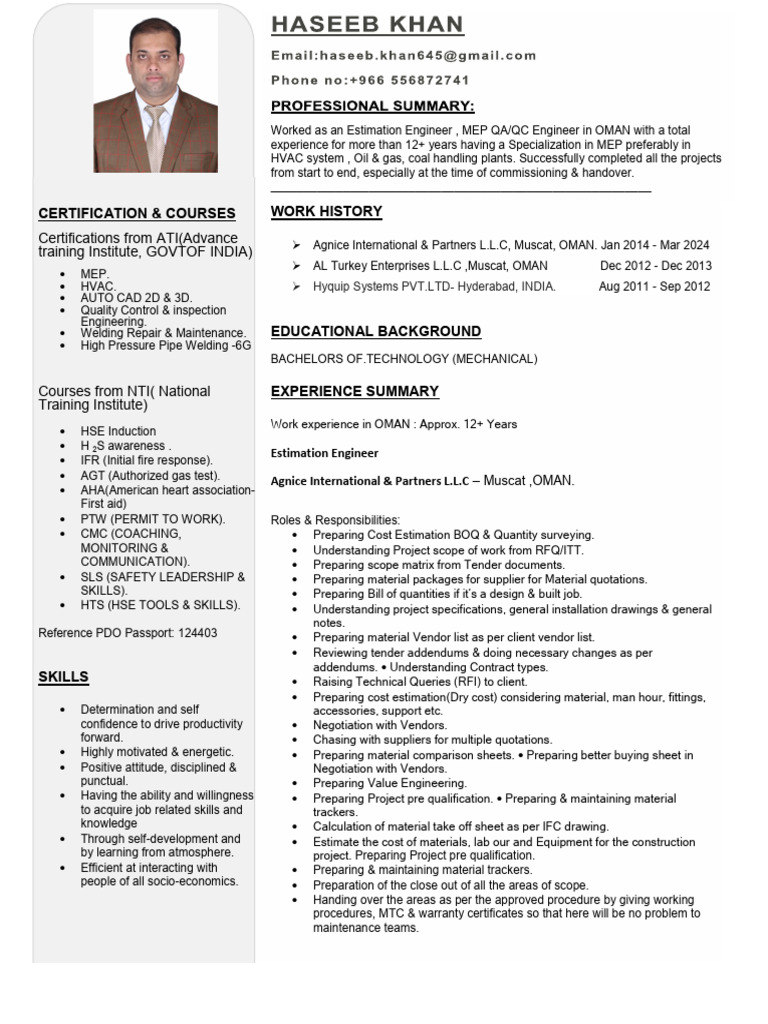 M A Haseeb (Estimation Engineer) | PDF | Pipe (Fluid Conveyance)