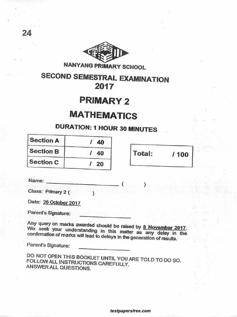 P2 Maths SA2 2017 Nanyang | PDF