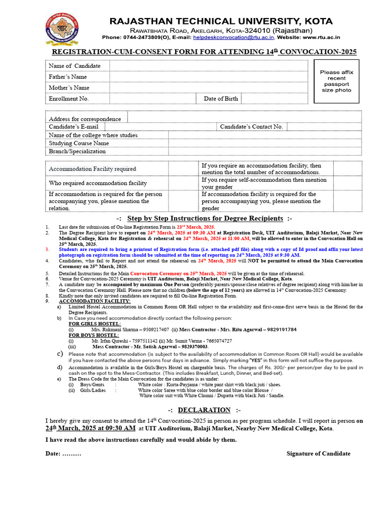 Registration & Consent Form With Instruction-2025 | PDF | Dress Codes ...