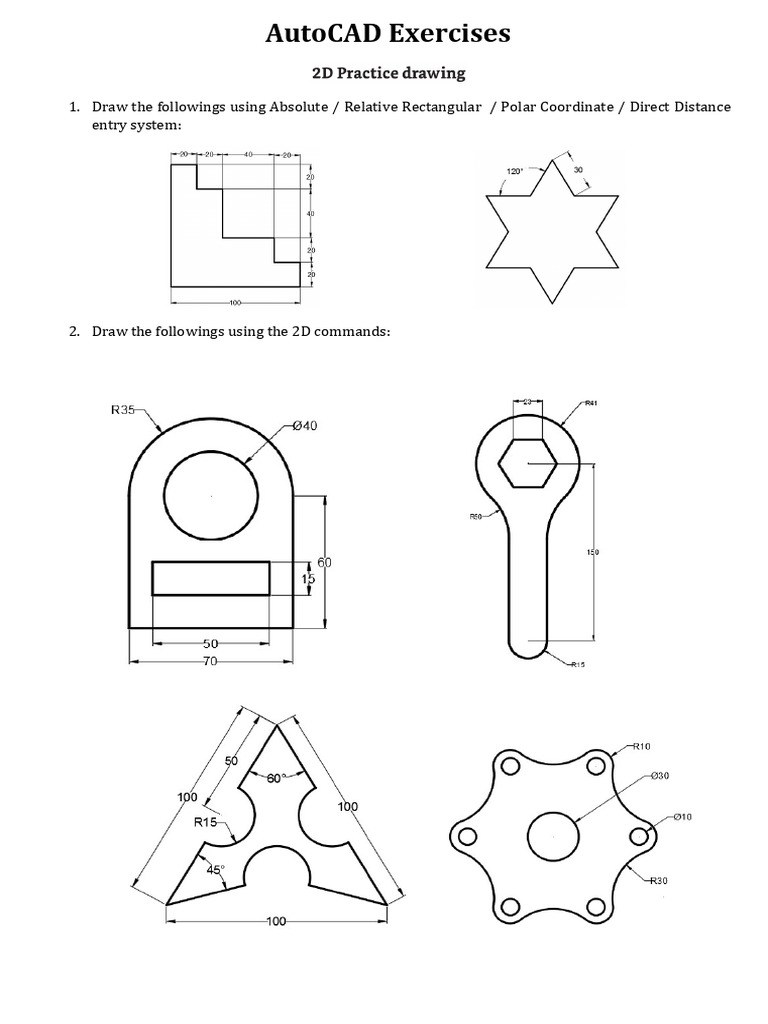 AutoCAD 2D Drawing Exercises PDF | PDF