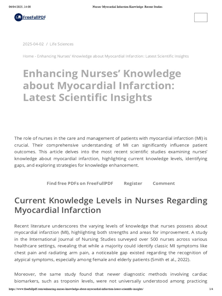 Nurses' Myocardial Infarction Knowledge - Recent Studies | PDF ...