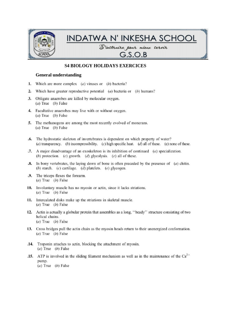 S4 Biology Holidays Exercices | PDF | Sexual Reproduction | Bacteria