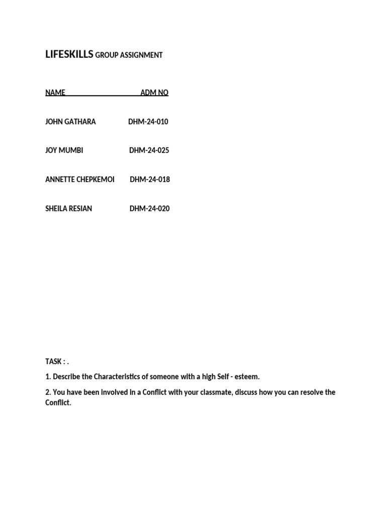 Lifeskills Group Assignment | PDF | Self Esteem | Cognition