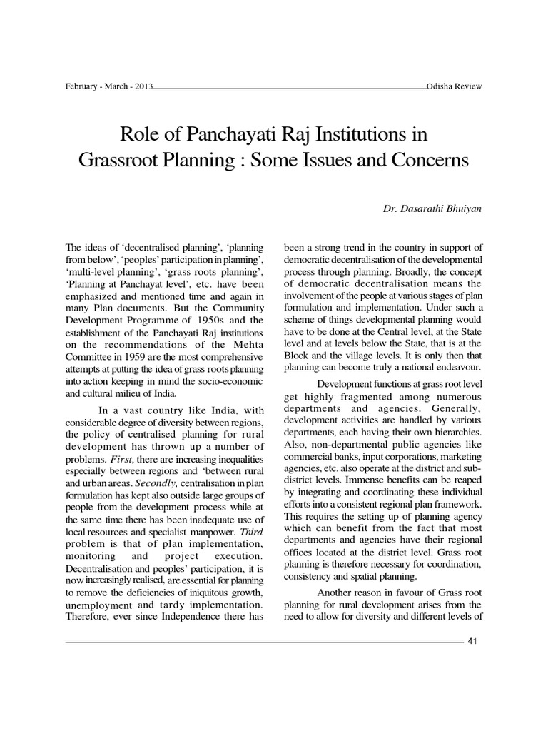 Role of Panchayati Raj in Grassroots Planning | PDF | Government