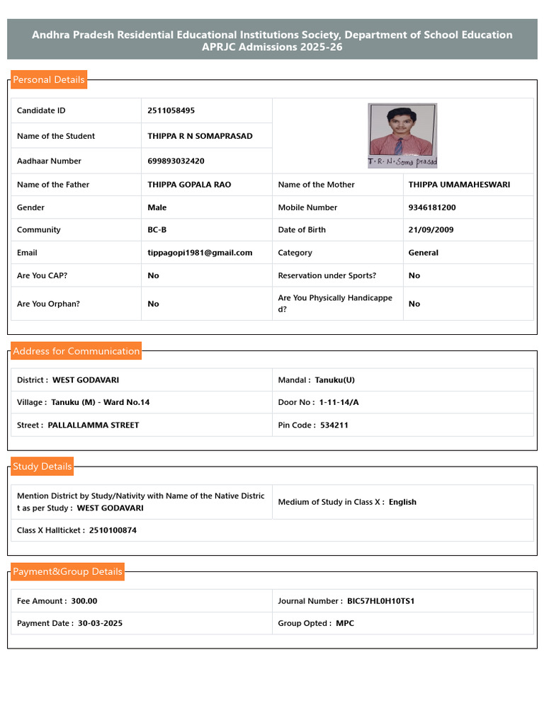 APRJC Application for 2025-26 | PDF