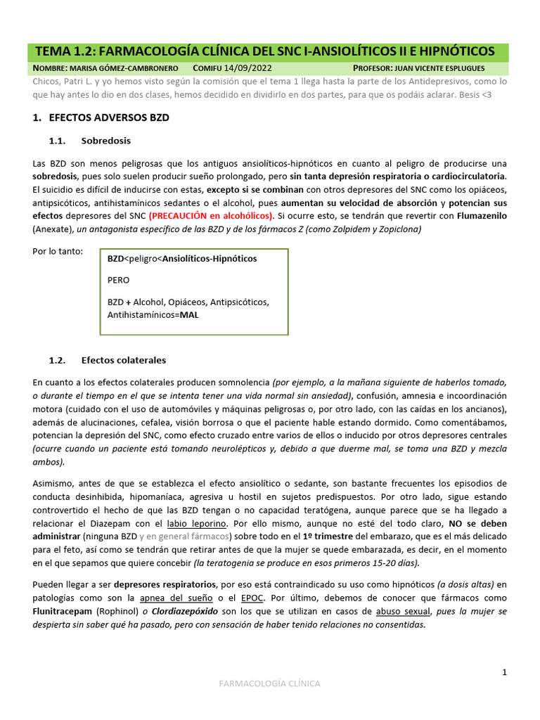Tema 1.2 Farmacología clínica del SNC I - Ansiolíticos II e Hipnóticos ...