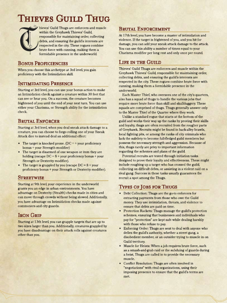 Thieves Guild Thug | PDF