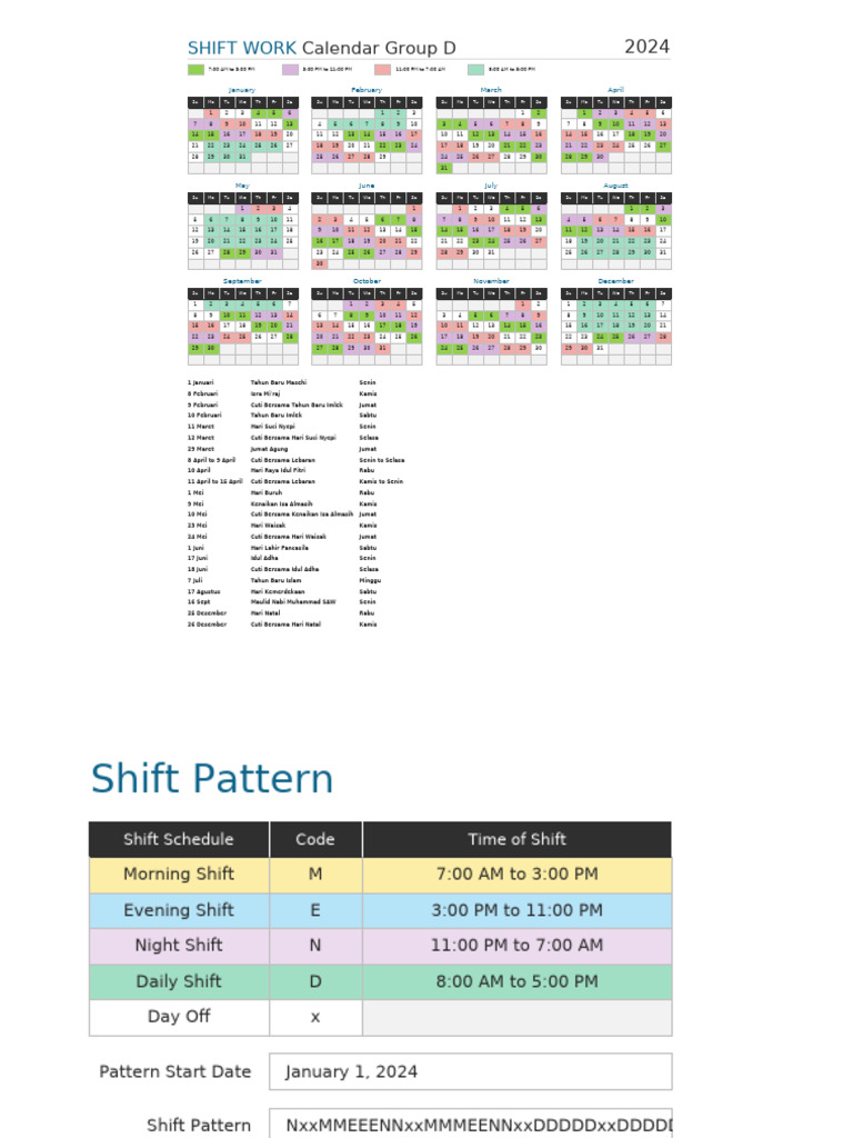 2024 Shift Work Schedule Overview | PDF | Holidays | Observances Set