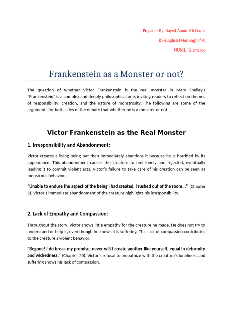 Frankenstein As A Monster or Not | PDF | Frankenstein | Monsters
