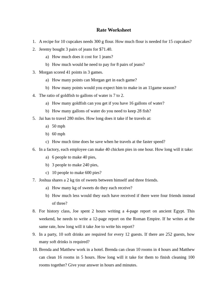 Rate Worksheet | PDF