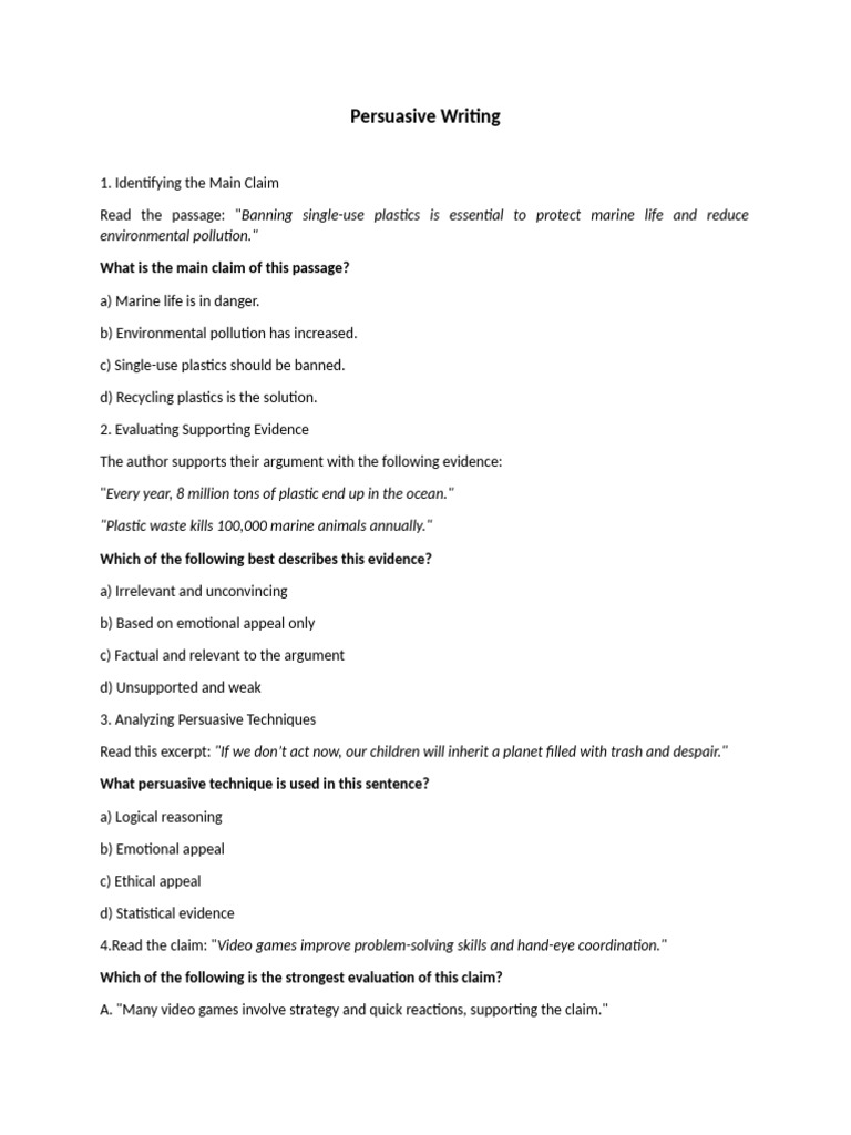 Persuasive Writing Techniques and Analysis | PDF | Argument