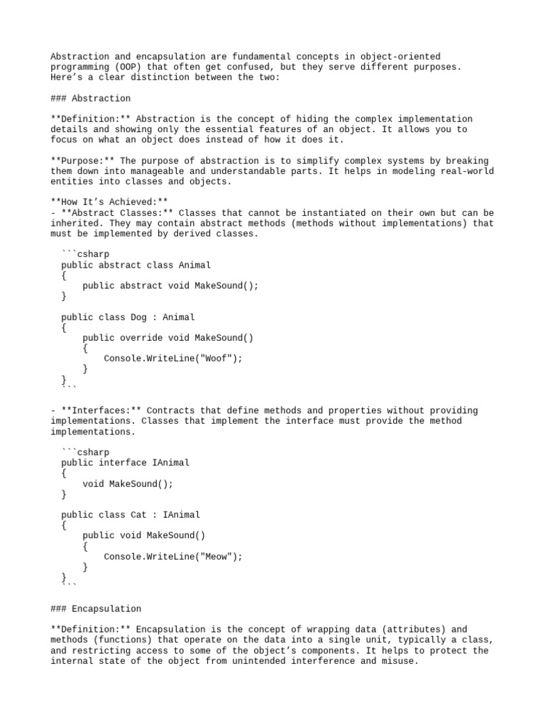 Difference Between Abstraction And Encapsulation Pdf Class Computer Programming Method