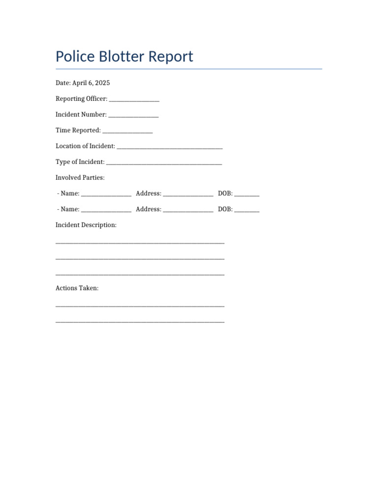 Police Blotter Report Template | PDF