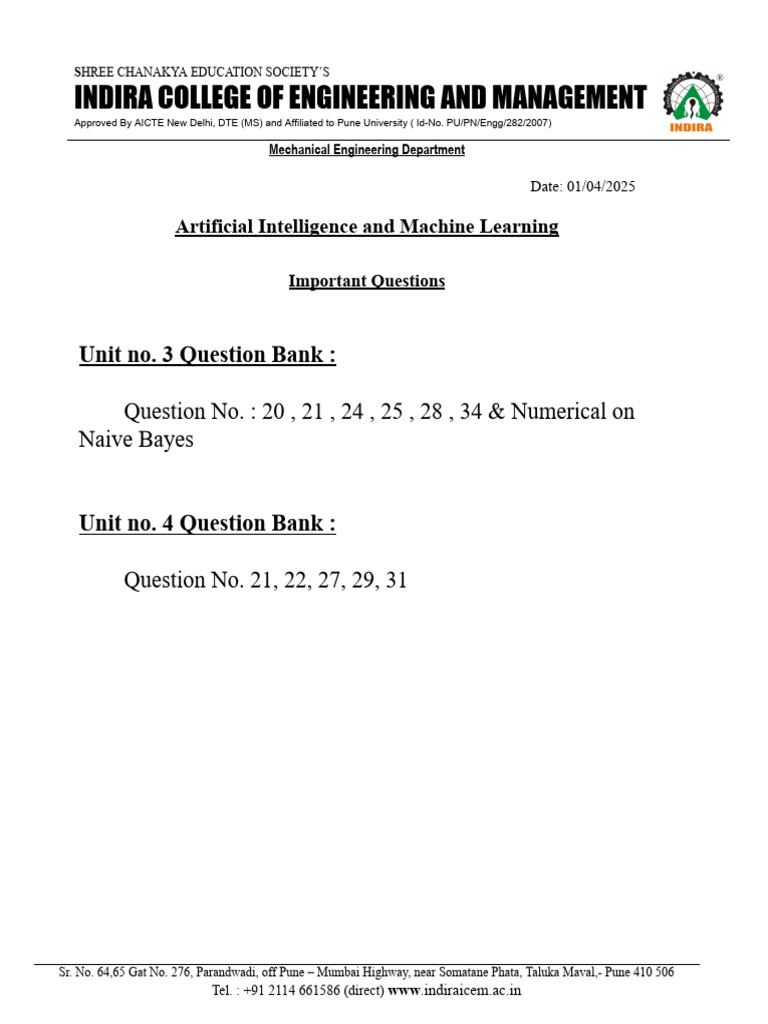 AIML IMP Questions | PDF