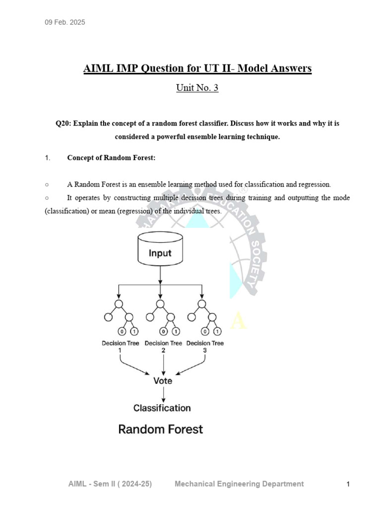 AIML IMP Question for UT II- Model Ans_compressed | PDF | Support ...