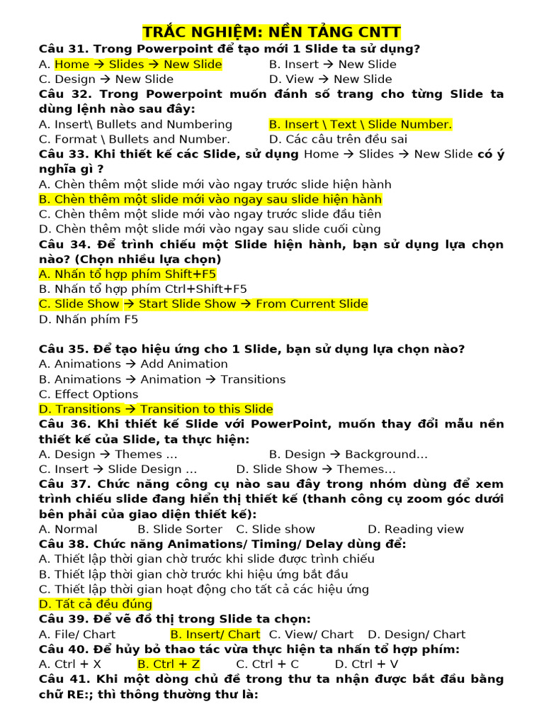 Trắc nghiệm Nền tảng CNTT | PDF