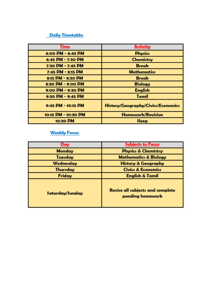 Grade 9 TimeTable | PDF