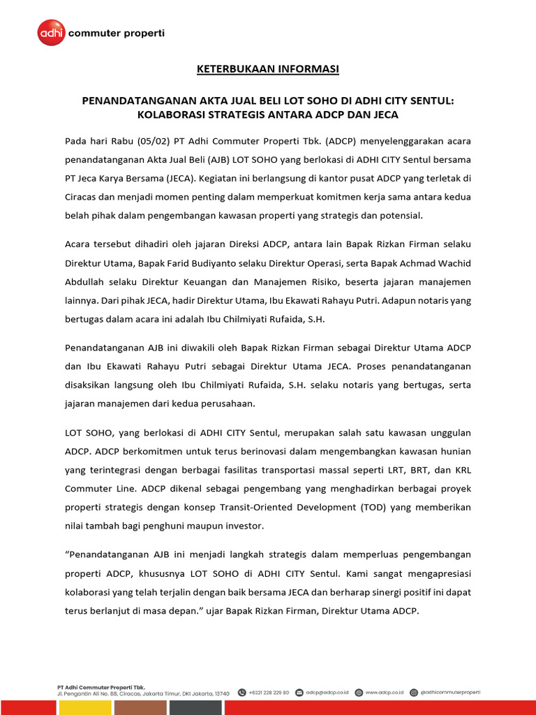 KI Penandatanganan AJB Dan JECA - R.1 | PDF