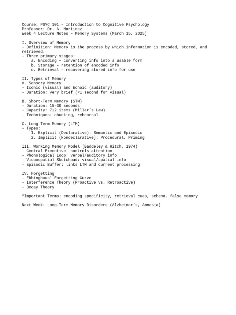 Lecture Notes - Introduction To Cognitive Psychology | PDF