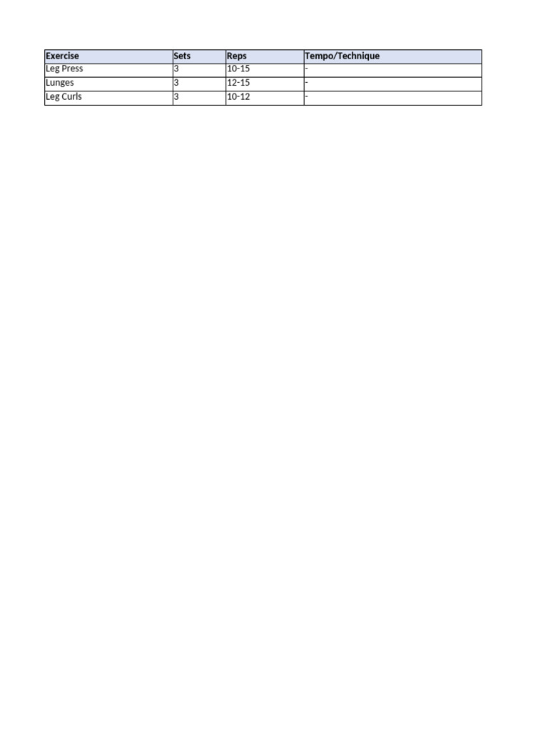 Workout Plan Separate Tables | PDF