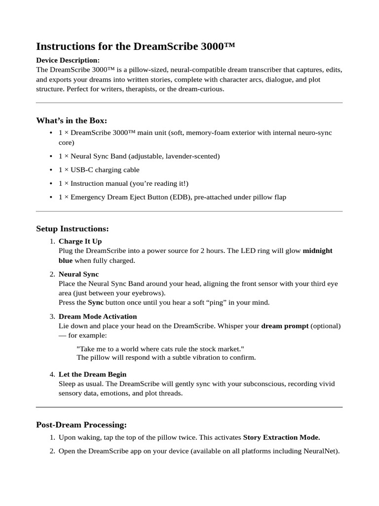 Instructions For The DreamScribe 3000 | PDF