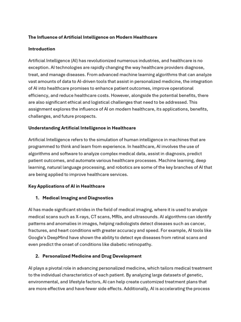 The Influence of Artificial Intelligence On Modern Healthcare | PDF ...