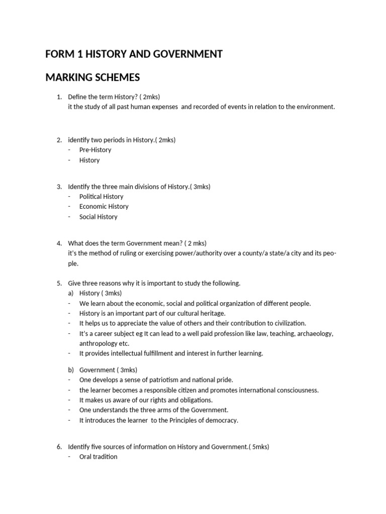 History and Government Marking Scheme | PDF | Agriculture