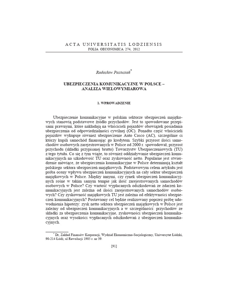 Ubezpieczenie Komunikacyjne W Polsc | PDF