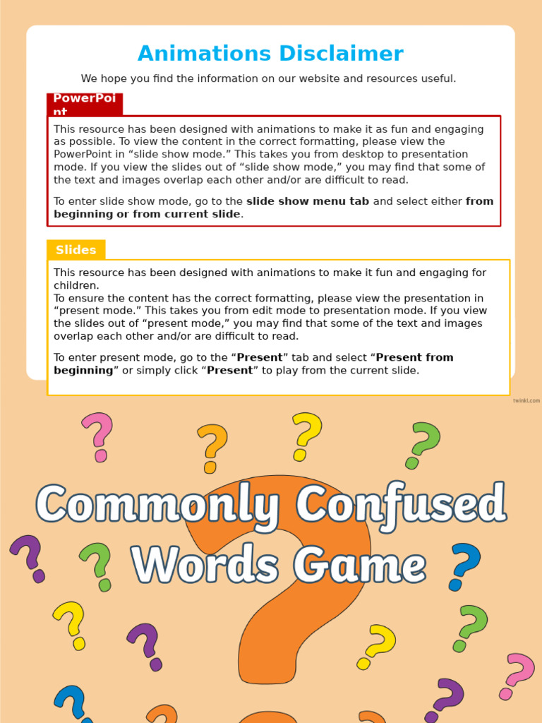 Eighth Grade Commonly Confused Words Game Power Pointgoogle Slides Us e ...