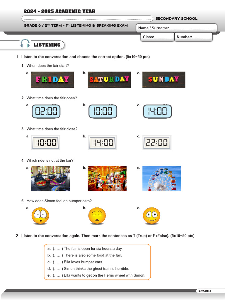 Grade 6 Term 2 Listening Speaking Exam 1 | PDF