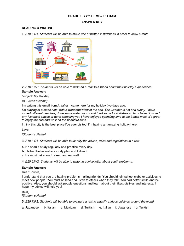 Grade 10 Term 2 Exam 1 Answer Key | PDF