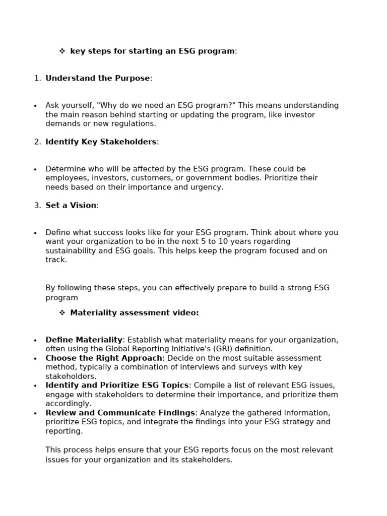Key Steps For Starting An ESG Program | PDF