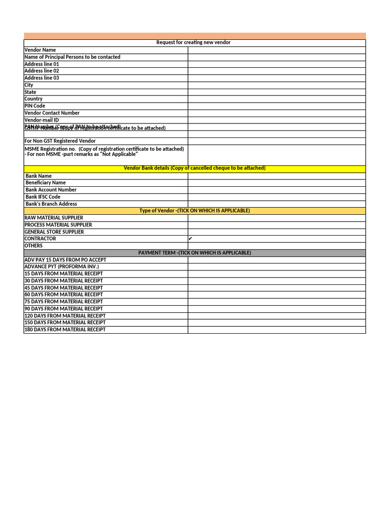 New Vendor Registration Request Form | PDF